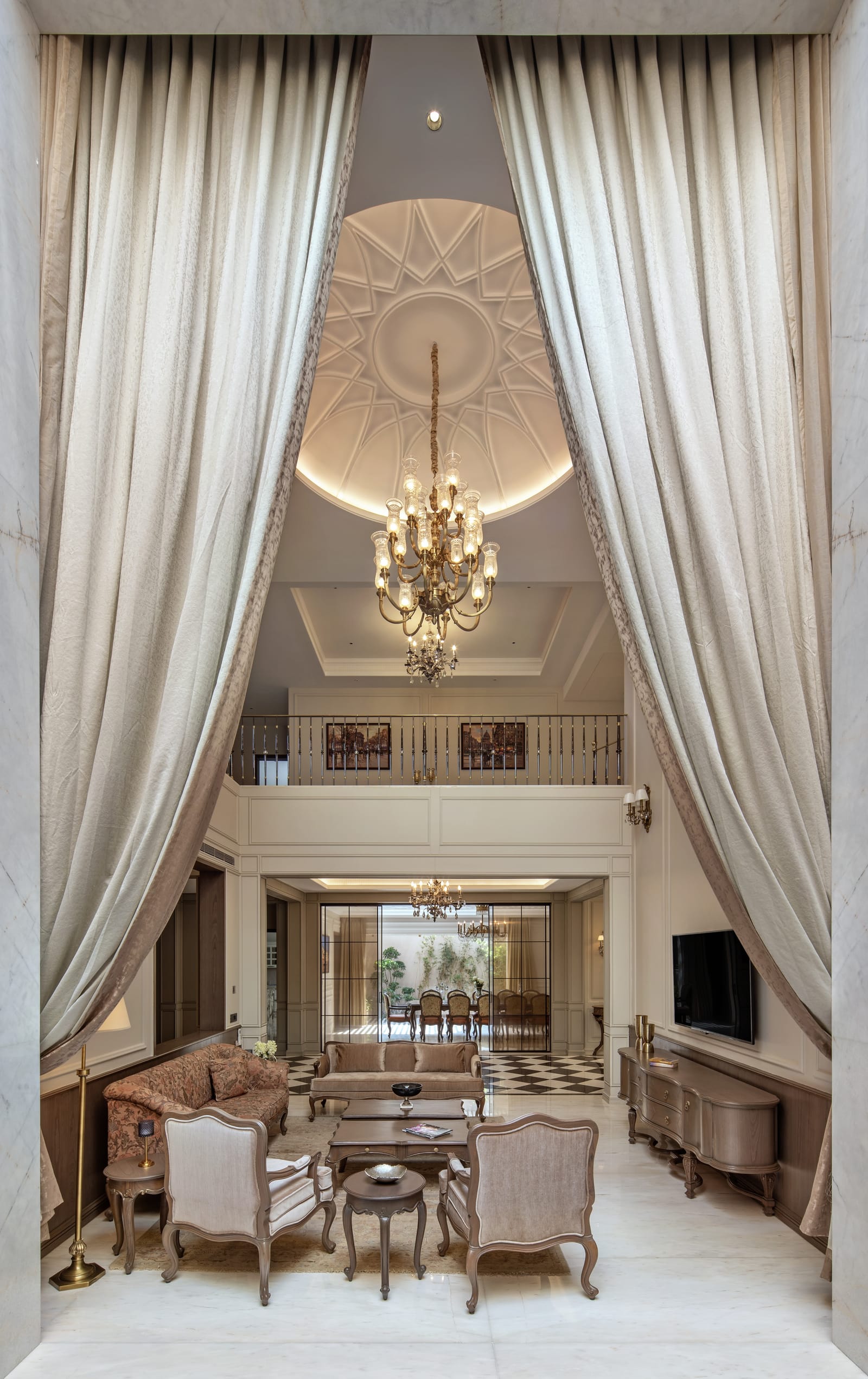 Colonial-style Indore Villa with Chandeliers & Classical Art